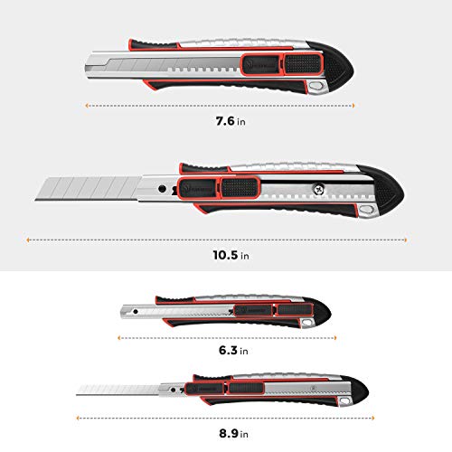 ORIENTOOLS Utility Knife Box Cutters Retractable 2-Pack Set, Snap Knife, Rust-proof Zinc Alloy Body for Heavy Duty Office, Home, Hobby for Cutting Boxes, Carpet, Rope