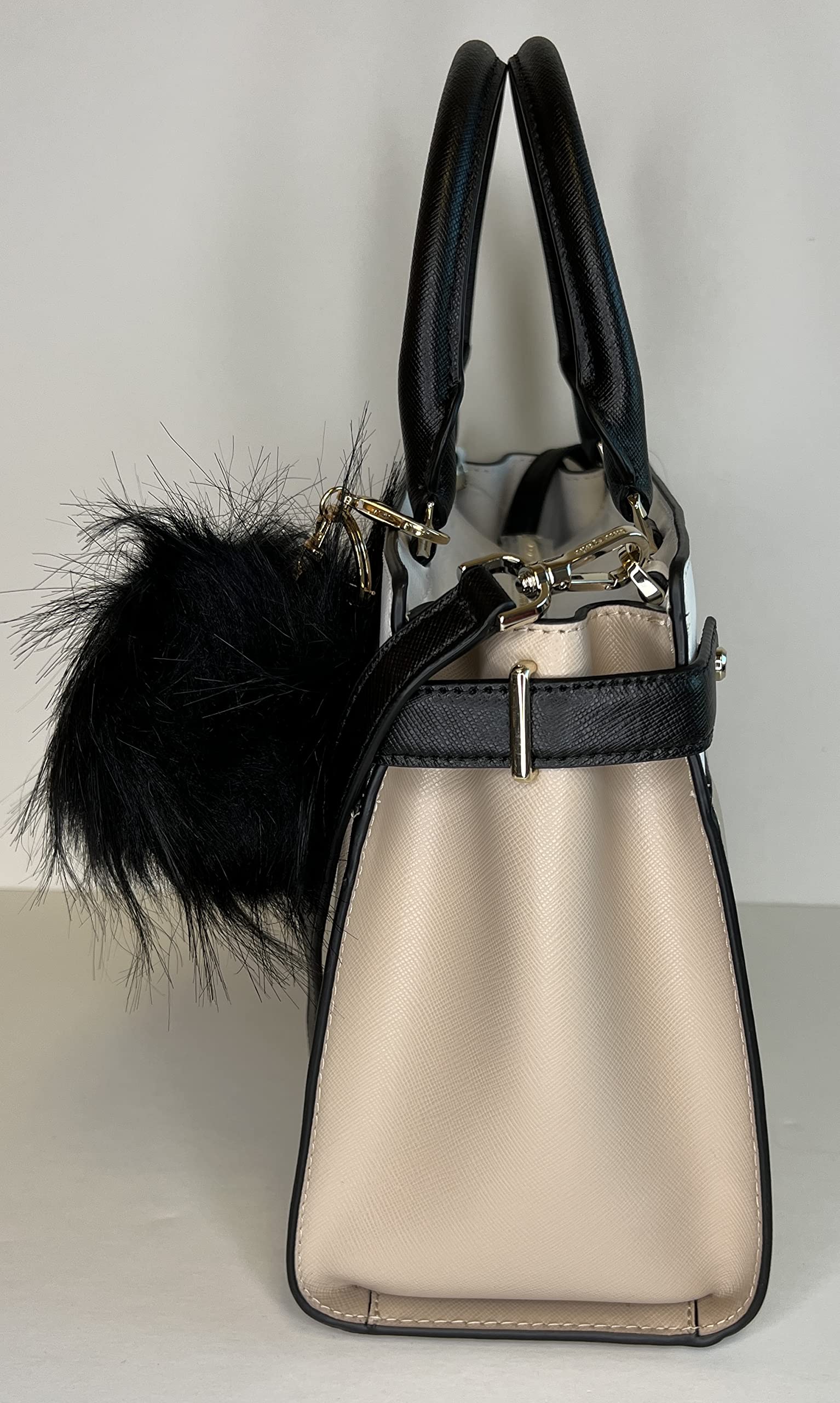 Kate Spade New York Staci MD Satchel bundled with matching Slim Bifold Wallet and Fur Pom (Warm Beige)