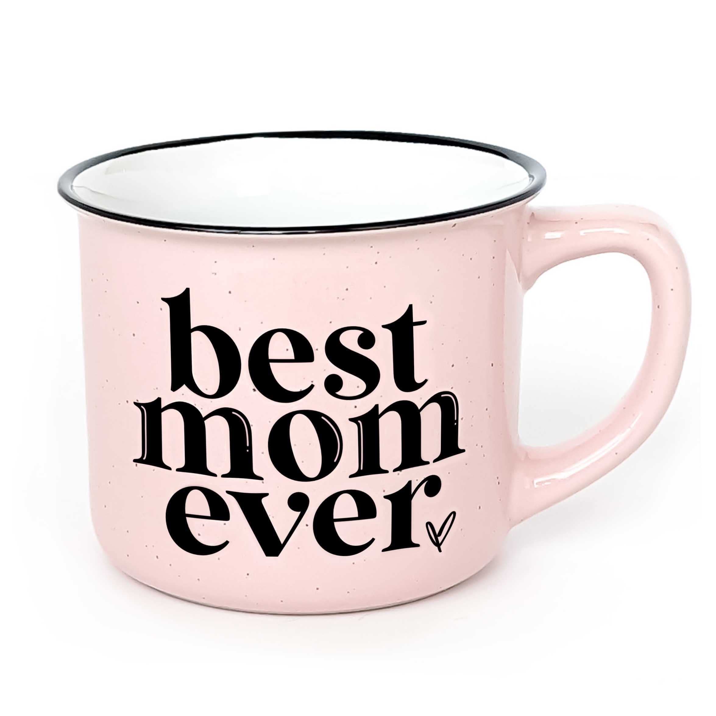 June & Lucy Mom Mug with Stylish Gift Box- Best Mom Ever Novelty Gifts for Mom Cute Coffee Mugs for Women - Pink Coffee Mug with Black Hand Lettering - 15 oz Microwave and Dishwasher Safe.