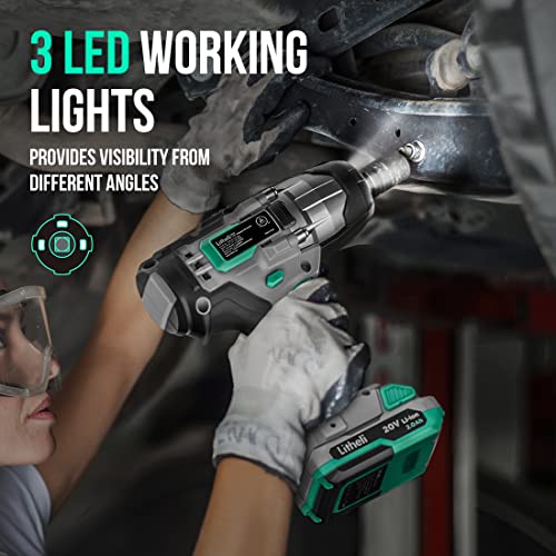 Litheli Impact Wrench Cordless, 1/2 inch Power Impact Driver with 320 ft-lbs(430N.m) Max Torque, 20V Impact Gun Kit with 2.0Ah Li-ion Battery & Fast Charger for Car Home