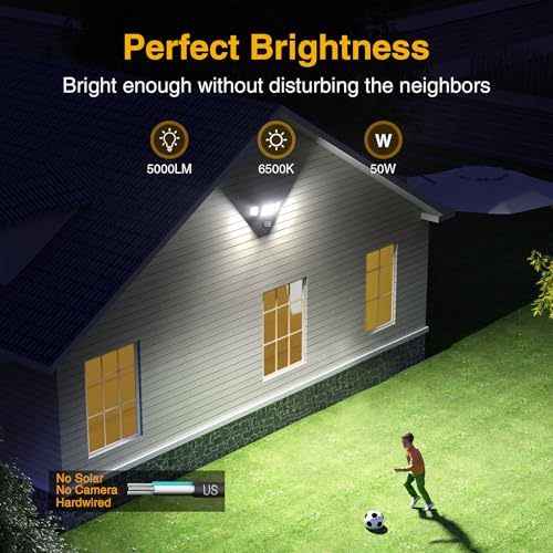 Onforu LED Security Lights Motion Outdoor, Flood Lights Outdoor Motion Sensor Light, Motion Detector Lights for Outside, 50W, 5000LM, 6500K, IP65 Waterproof, 3 Adjustable Heads