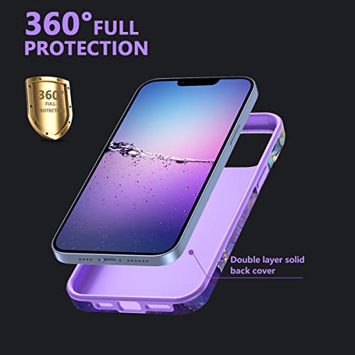Rancase Compatible with iPhone 13 Pro Max Case with Ring Stand [360°Rotatable Ring Holder] Durable Marble Shockproof Kickstand TPU Slim Bumper Girls Case for iPhone 13 Pro Max 6.7 inch,Purple