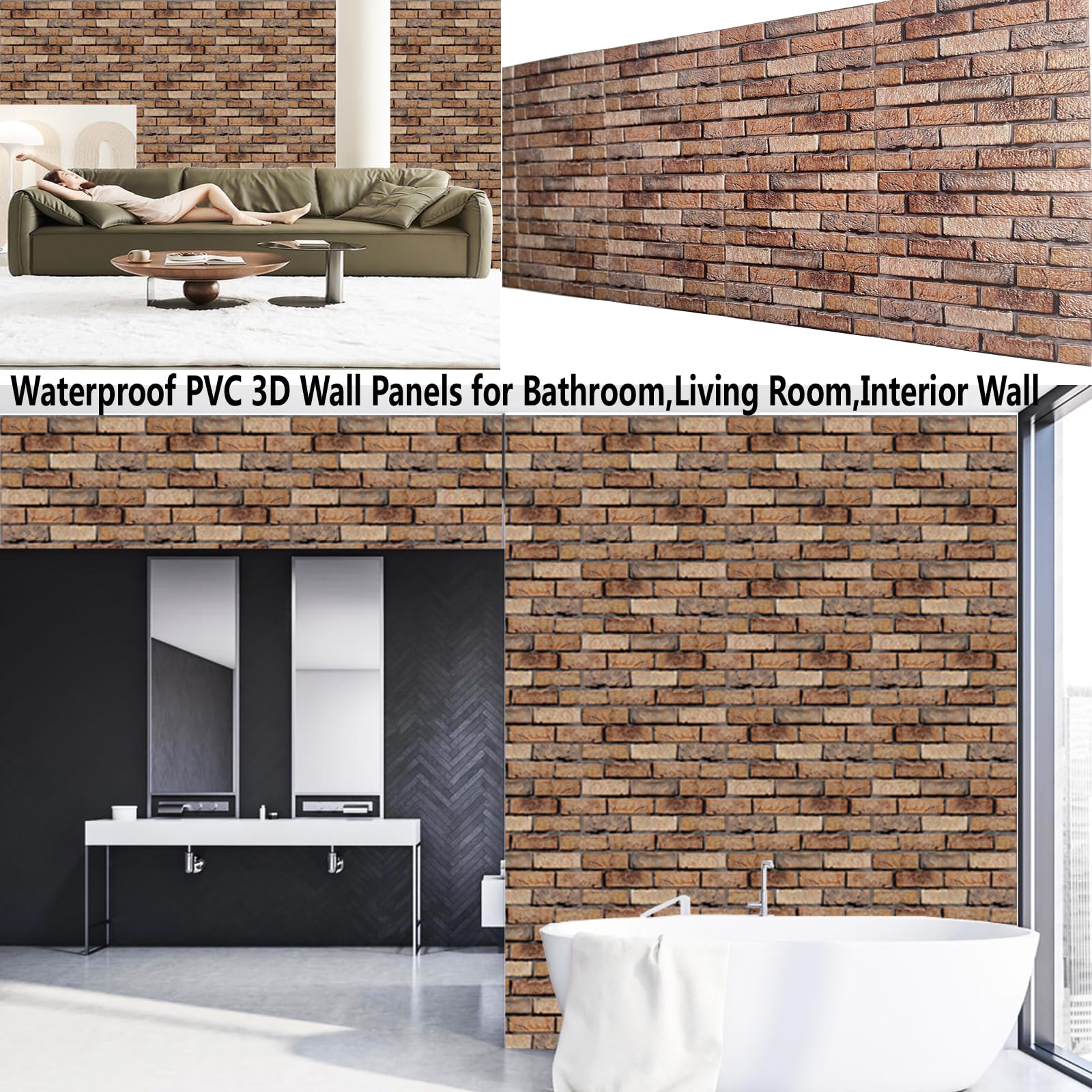 Veczom 3D Wall Panels Peel and Stick 3D Brick Wallpaper Peel and Stick Interior Wall Décor,10 Pack Waterproof Wall Panel PVC Stone Wall Panels for Living Room,Lobby Bedroom Hotel Office Decoration