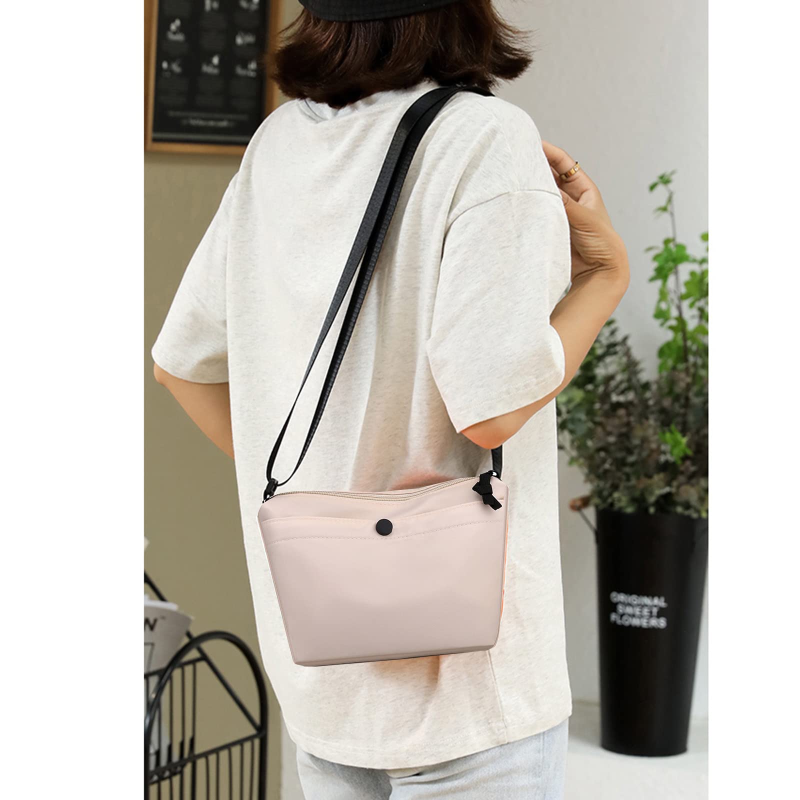 Lily queen Lightweight Crossbody Bag for Women Small Nylon Shoulder Bags Zipper Cream