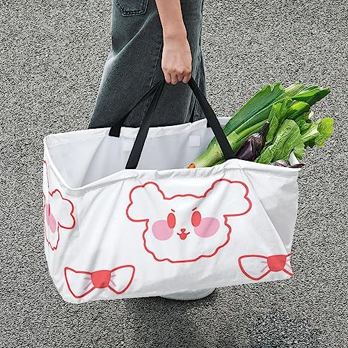 Puppy Full Print Large Capacity Laundry Organizer Tote Bag - Reusable and Foldable Oxford Cloth Shopping Bags