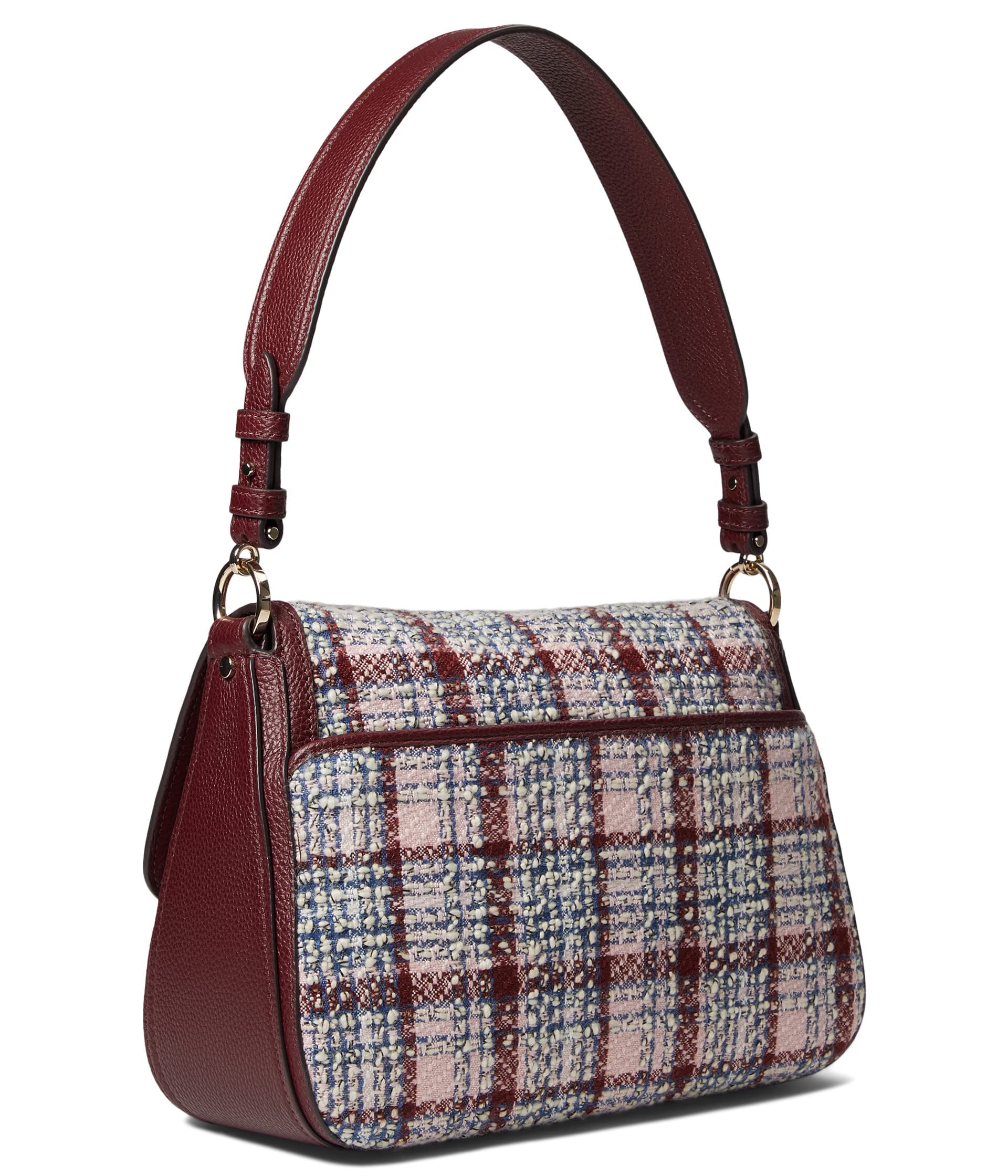 Kate Spade New York Hudson Tweed Fabric Medium Convertible Flap Shoulder Bag Dark Merlot Multi One Size