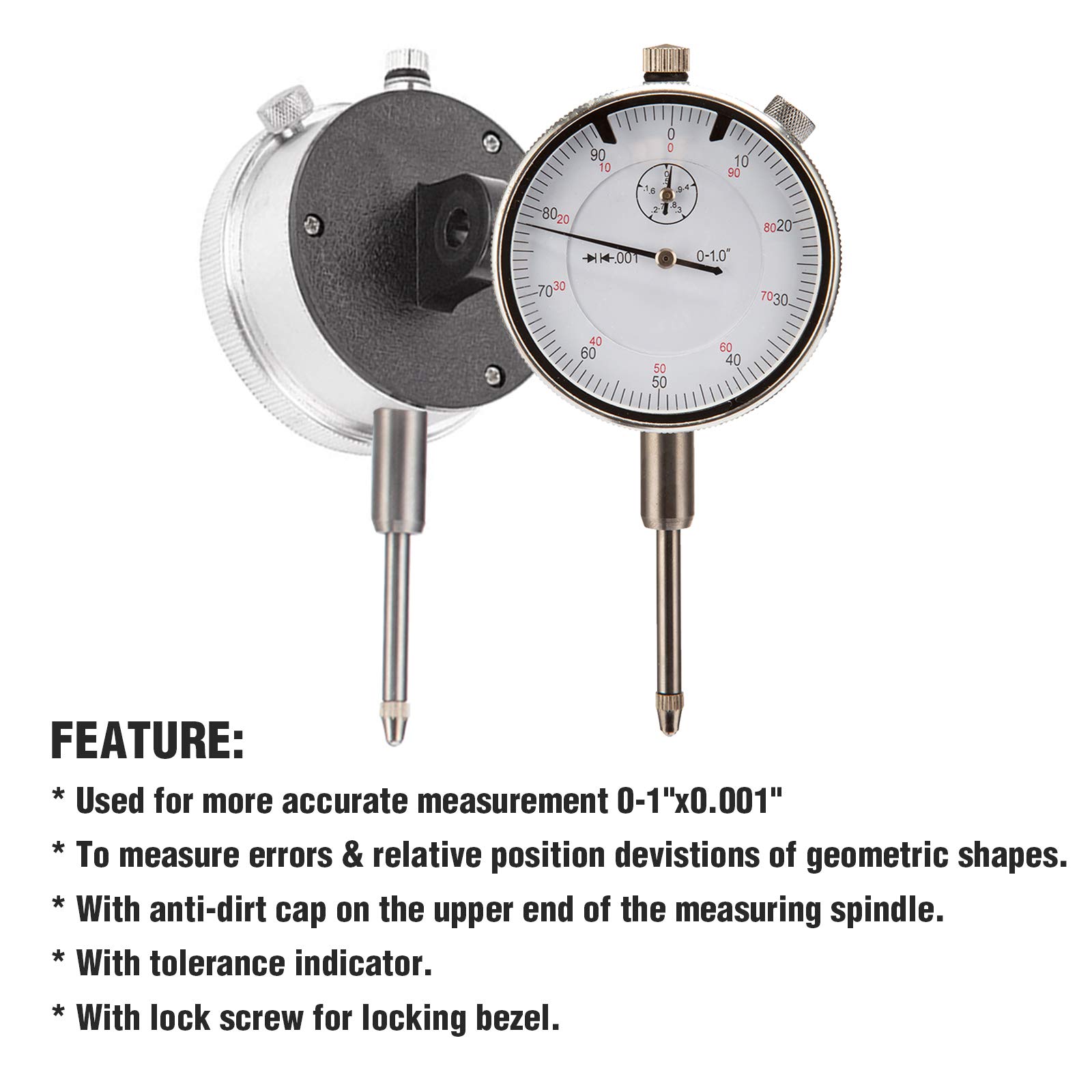 LAIWOO Dial Indicator with Magnetic Base Holder 0-1" Tester Gage Gauge 0.001" Fine Adjustable Long Arm