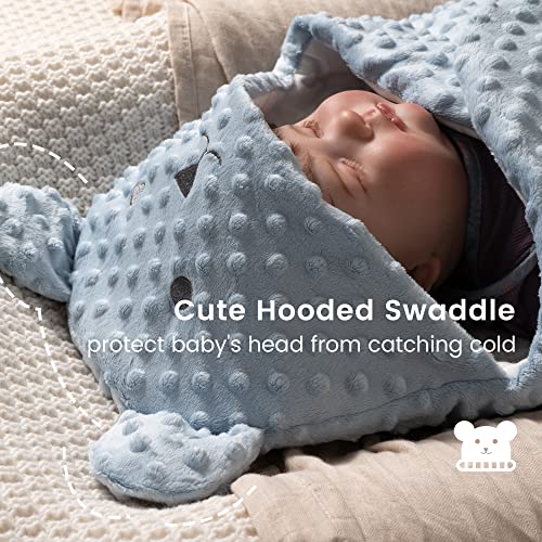 LILBESTIE Bear Swaddle Blanket, 1.5 TOG Ultra-Soft Hooded Infant Blankets Baby Sleeping Wrap Swaddle for 0-6 Months Infant Shower Gift, Blue