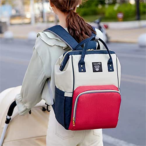 Newmoon Multi-Function Women Baby WaterproofDiaper Bag Backpack with Insulated Pockets (Blue & Red)