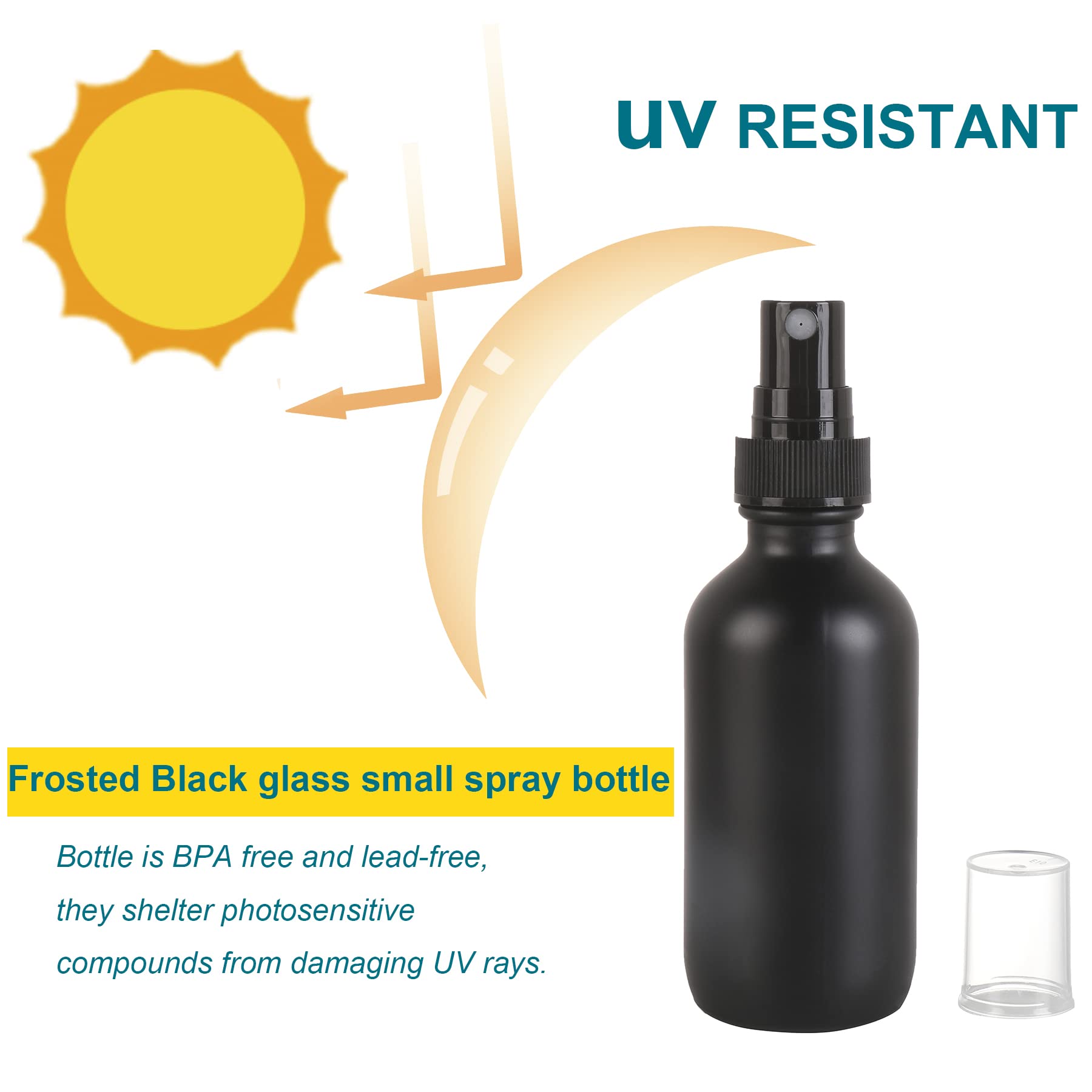 NOOEEISS Frosted Black Glass Small Spray Bottle 2 oz 48Packs,Fine Mist Sprayer Small Clear Bottles,Refillable Containers mini spray bottles for Cleaning Solutions and Skin Care (Frosted Black 48pcs)