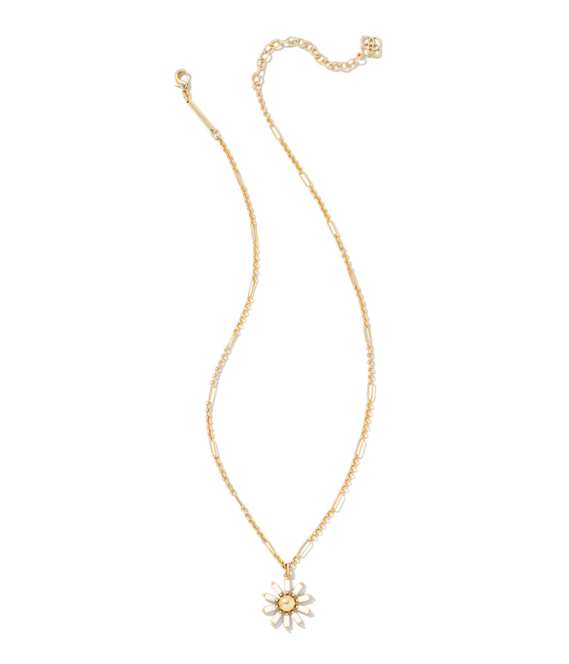Kendra Scott Madison Daisy Short Pendant Necklace Gold White Opaque Glass One Size