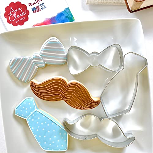 Little Man Father's Day Cookie Cutters 3-Pc Set, Made in USA by Ann Clark, Bow Tie, Mustache, Necktie