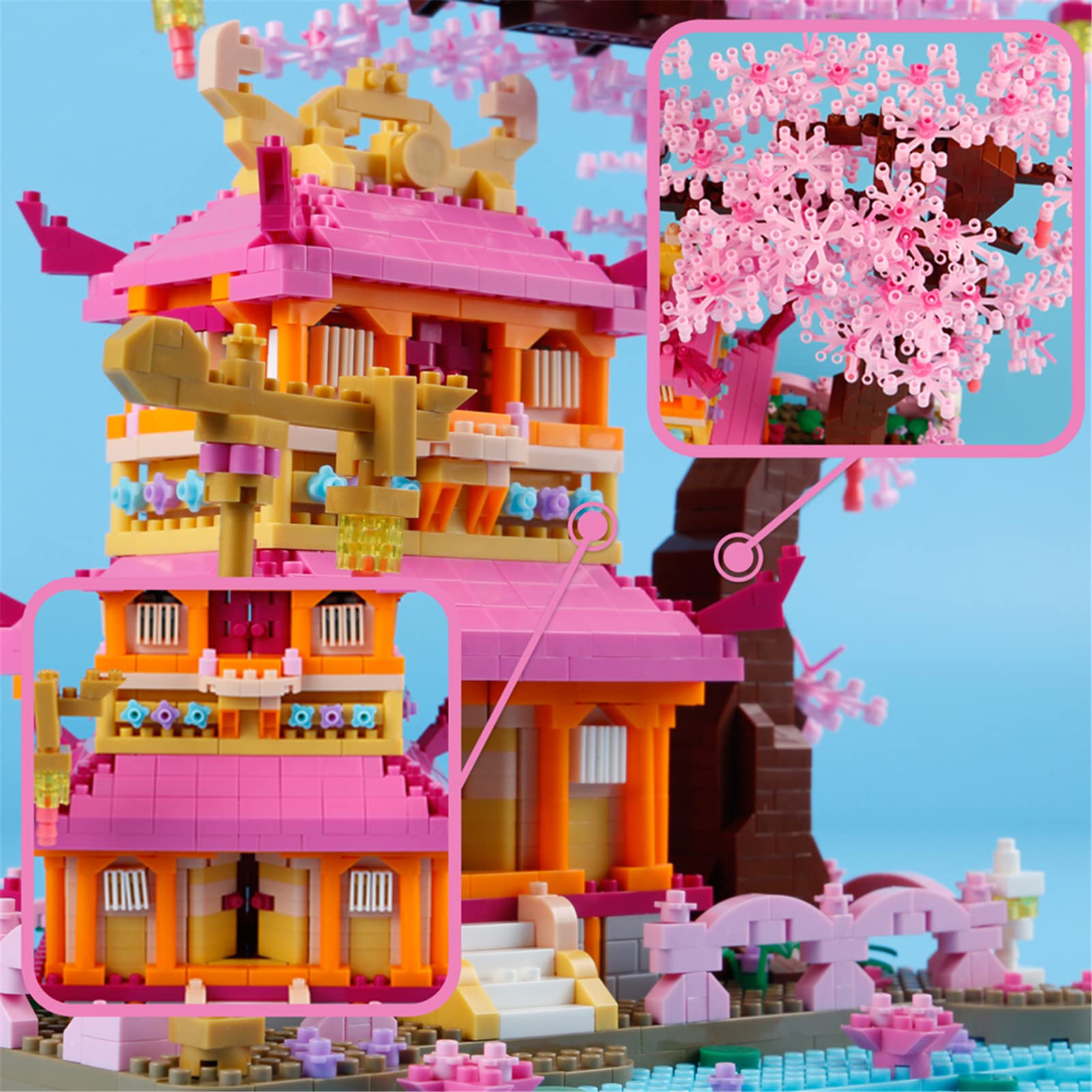 KeVeuLen Cherry Tree Building Toy Set,Micro Building Blocks Bonsai Tree Japanese Flower Pavilion Cherry Tree Bricks Kit,Gift Building Toys for 14+ Adults(1810pcs)