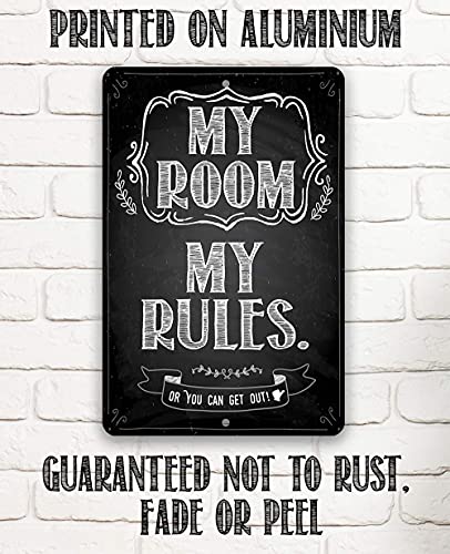 My Room My Rules - Metal Sign - Cute Decor for Teen Room Aesthetic, Stuff for College Dorm Room Essentials - Cheap Gift Under $20 (8" x 12")