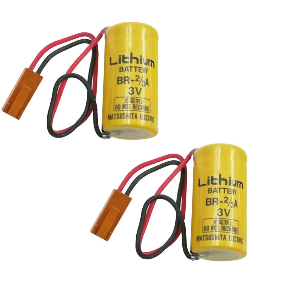 NOOKK 2PCS BR-2/3A 3V BR17335 PLC Lithium Battery for Fanuc A98L-0031-0006 System Battery,Industrial Backup Replacement Lithium Battery with Plug