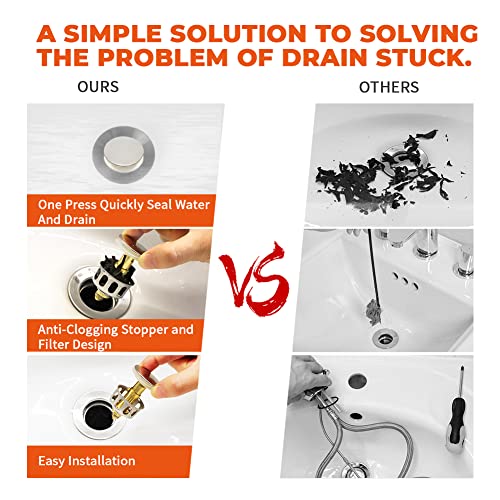 Only For 1.38 Inches Wash Basin Bounce Drain Filter , 2PCS Stainless Steel Kitchen Bathroom Plug Pop up Sink Drain Stopper Drain Strainer with Basket
