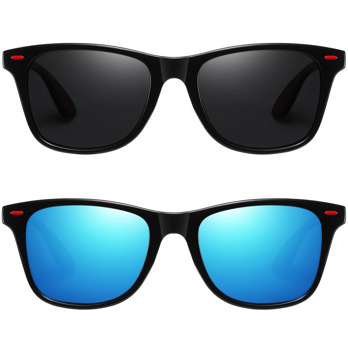 Hilbalm 2 pack polarized sunglasses for men and women (Black, Gray/Blue)