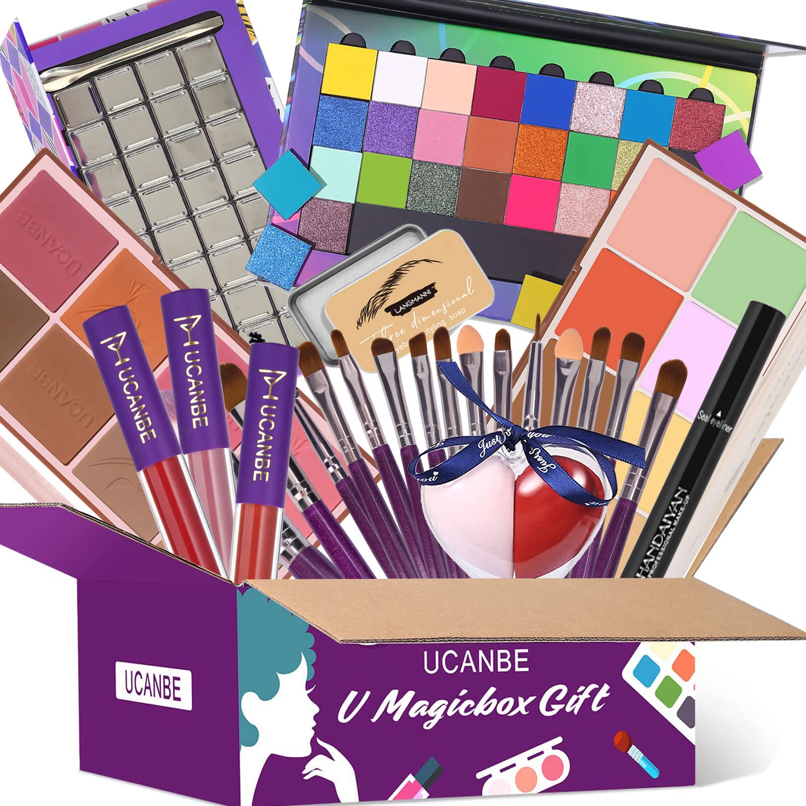 Makeup Gift Sets For Women Make Up Box Include - Eyeshadow Makeup Palette + Eyeliner Pen + Makeup Sponge + Makeup Brushes + Face Blush + Concealer Palette + Eyebrow Cream All In One Makeup Set