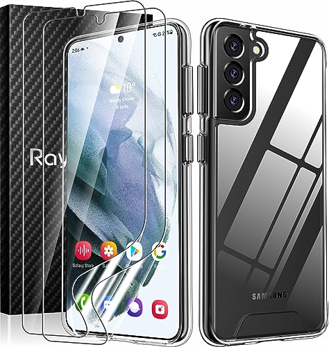 Rayboen Case for Galaxy S21+ Plus 5G with Screen Protector Soft(2Pcs), Crystal Clear Designed Shockproof Phone Case, Hard PC Back Soft TPU Frame Slim Transparent Cover for Samsung Galaxy S21+ Plus