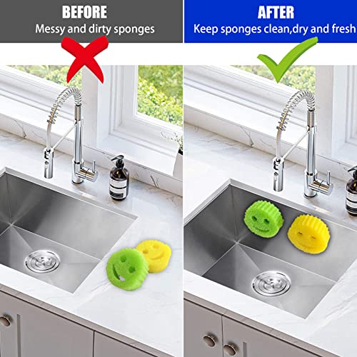 Sponge Holder | Sponge Caddy | Suction Cup Installation, Sponge Organizer for Kitchen/Bathroom Sink, Self Draining, Dishwasher Safe for Holding Smiley Sponges(Does NOT Include Sponge), White(2-Pack)