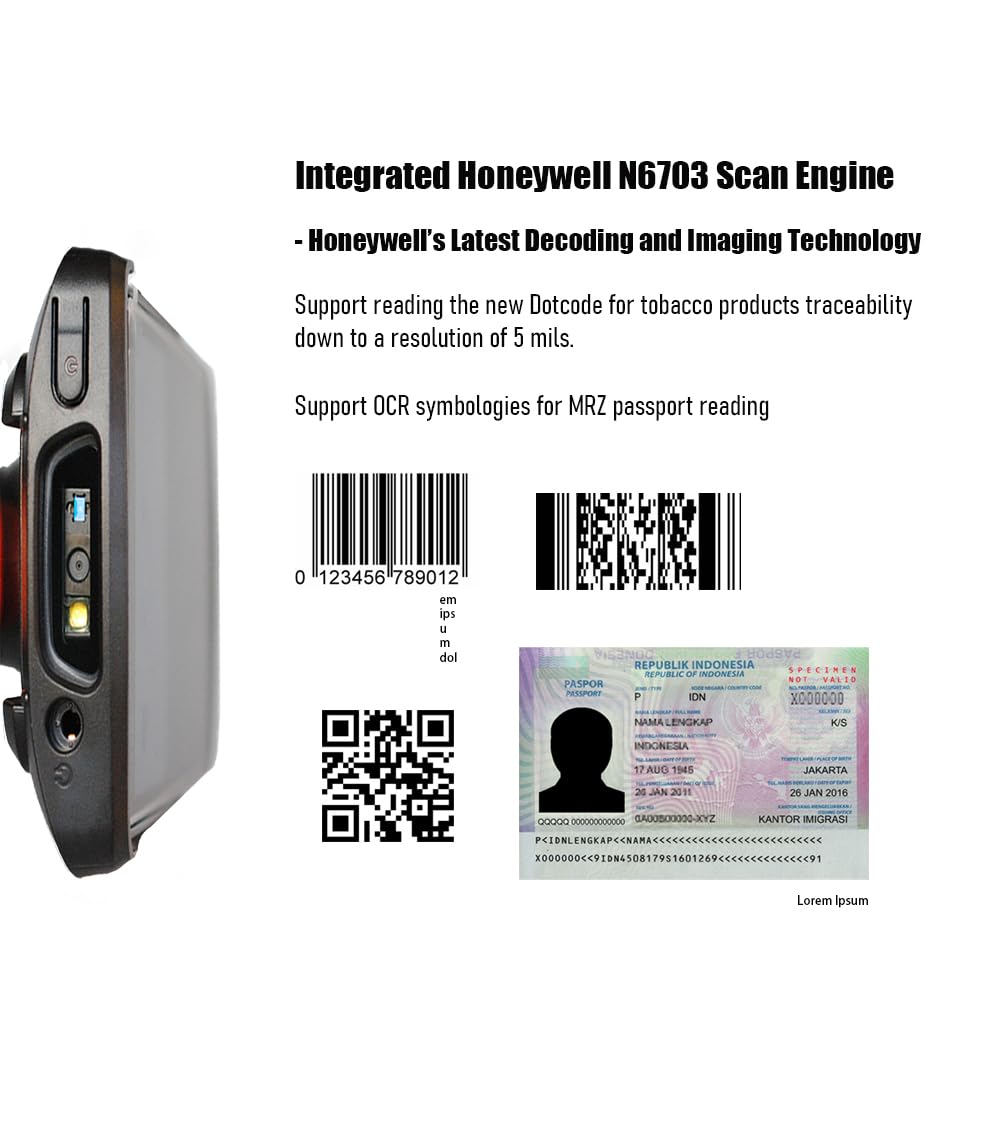 Rugged 4G LTE Android Barcode Scanner Pistol Grip Handheld Mobile Computer 5" Touch Screen with Honeywell N6603 1D 2D Code Reader WiFi GPS for Enterprise WMS