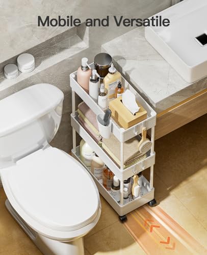 Pipishell Bathroom Cart, 2 Pack Slim Storage Cart Organizer with Hanging Cups & Hooks, Rolling for Bathroom, Laundry Room, Kitchen, Set of 2, PIUC07WK2