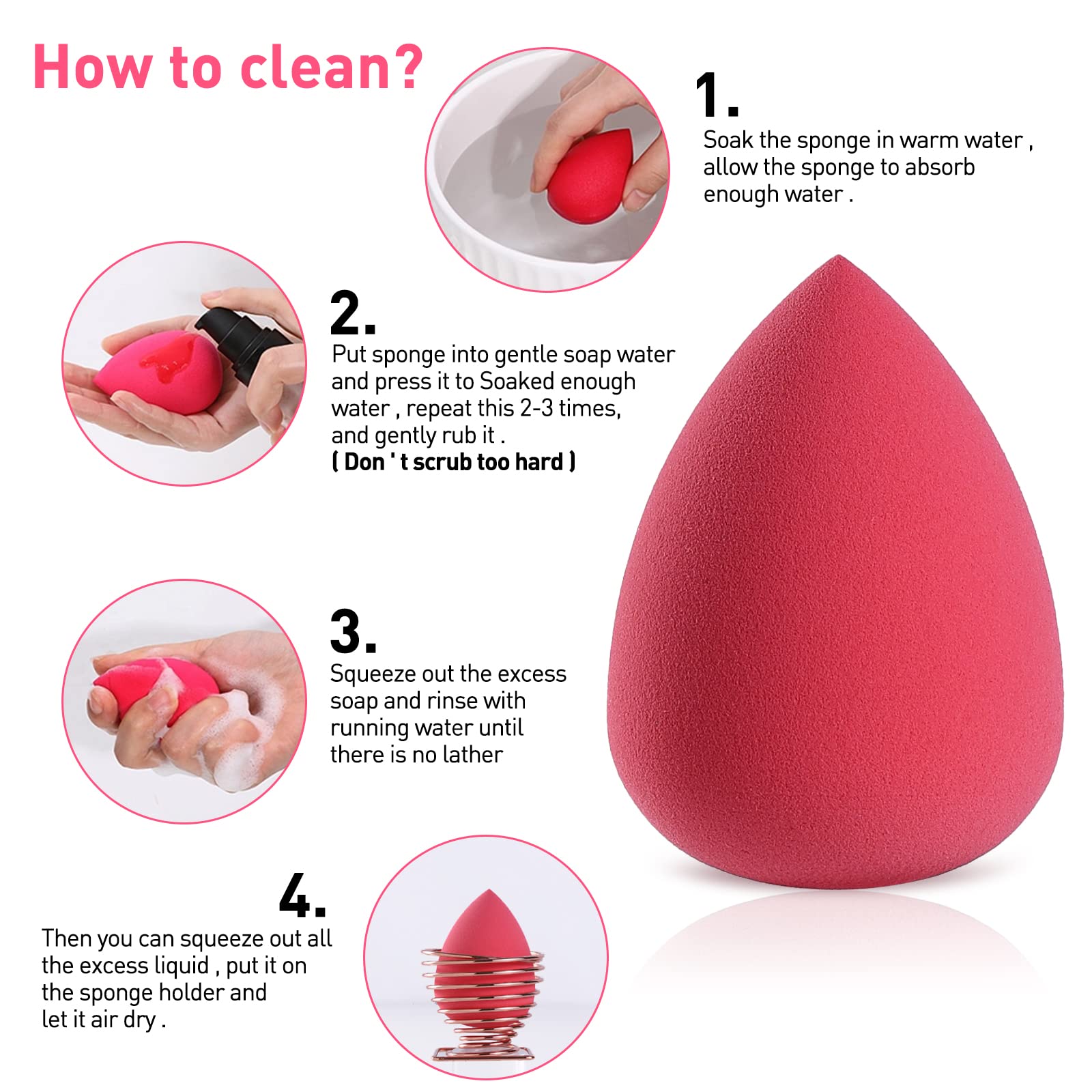 Makeup Sponge Set 5 Pcs Makeup Blenders Latex Free Beauty Sponges Blending for Cream Liquid Foundation Powder Cosmetic with Sponge Holder, Wet & Dry Use.