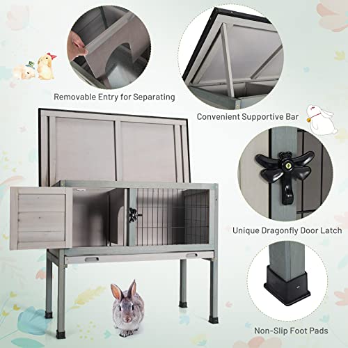 PETSITE Rabbit Hutch Bunny Cage Wooden Guinea Pig House with Open Roof & Tray Indoor Outdoor Elevated
