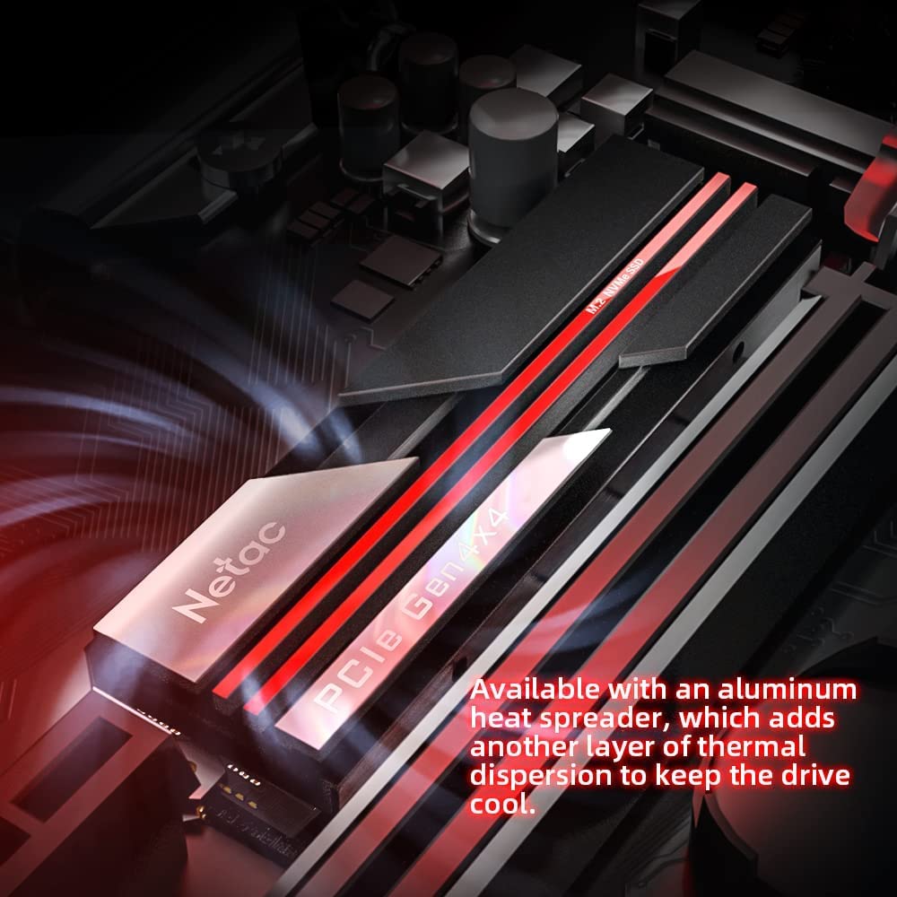 Netac 2TB PCIe 4.0 NVMe SSD M.2 2280 Internal Solid State Drive with Heatsink SLC Caching Speed up to 7,000MB/s High-Performance for PCs Desktop, Works with PS5, Heat Control Easy to Install- NV7000