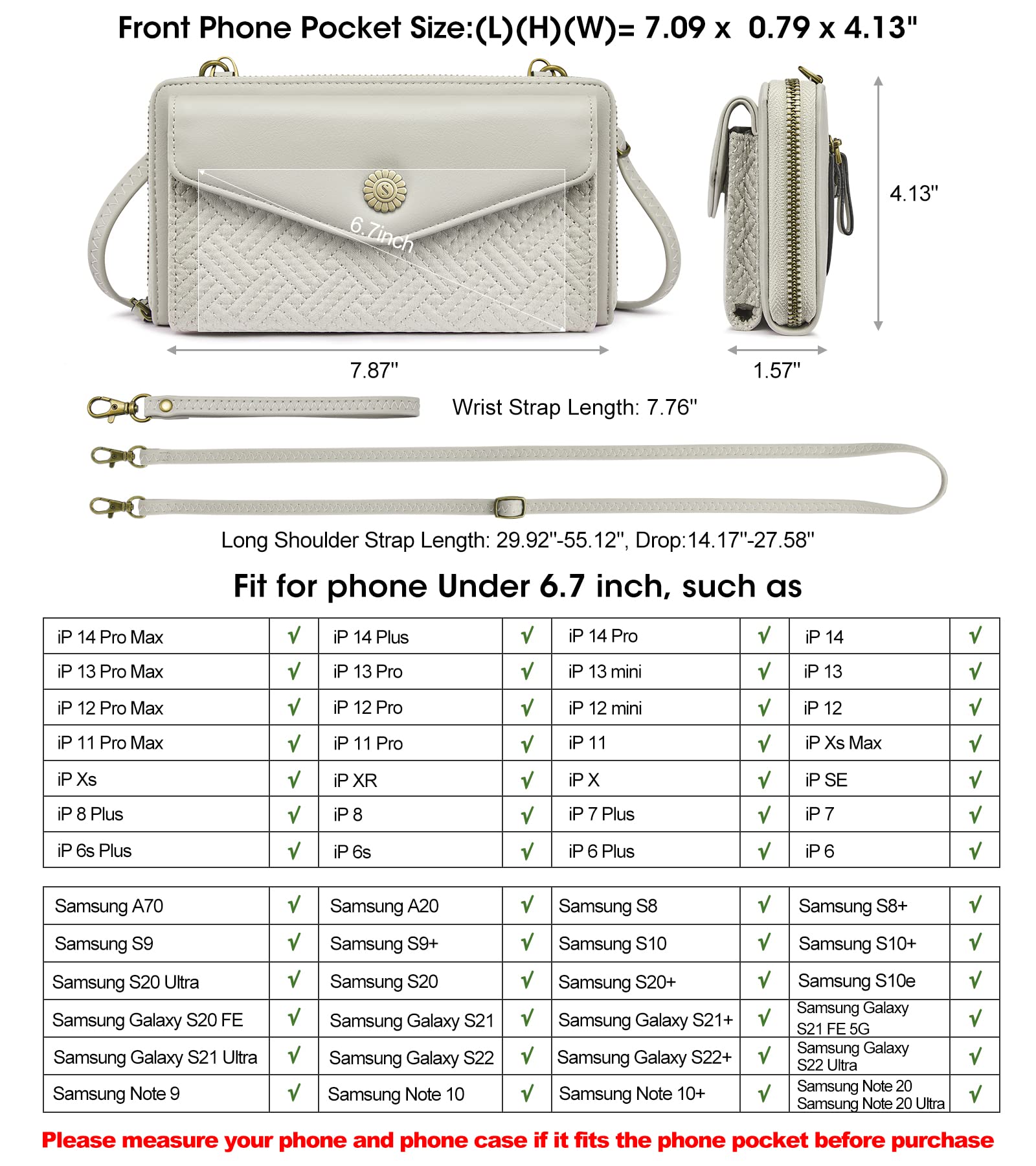 Kattee Wristlet Wallets for Women Crossbody Cell Phone Purse RFID Blocking with Card Holder, Black