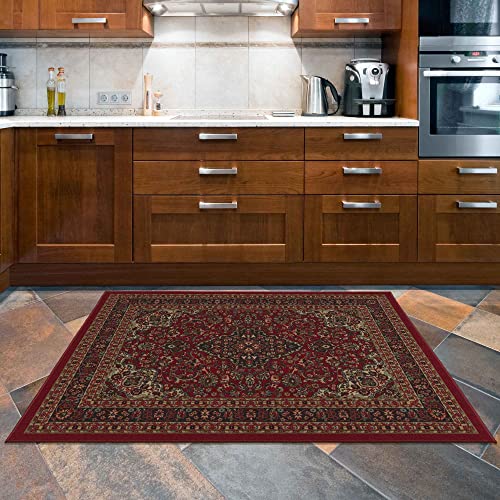 Ottomanson Ottohome Collection Non-Slip Rubberback Medallion Oriental Design 3x5 Indoor Area Rug, 3'3" x 5', Red