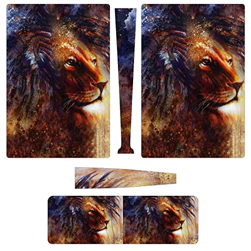 Lion Face Profile Portrait Full Protective Skin Cover Design Wrap Decal Sticker Compatible with PS5 Digital Edition Console and Controller