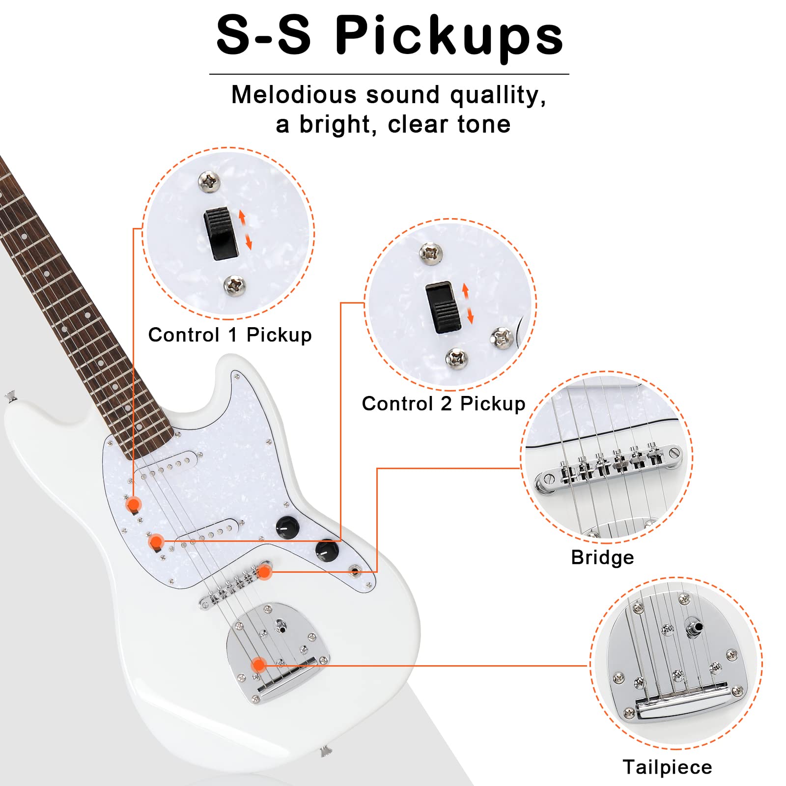 Ktaxon 39 Inch Full Size Electric Guitar 6 String Electric Guitar Kit with Portable Electric Guitar Bag, Adjustable Strap, Connecting Wire, Spanner Tool, Plectrum and Tremolo Bar(White)