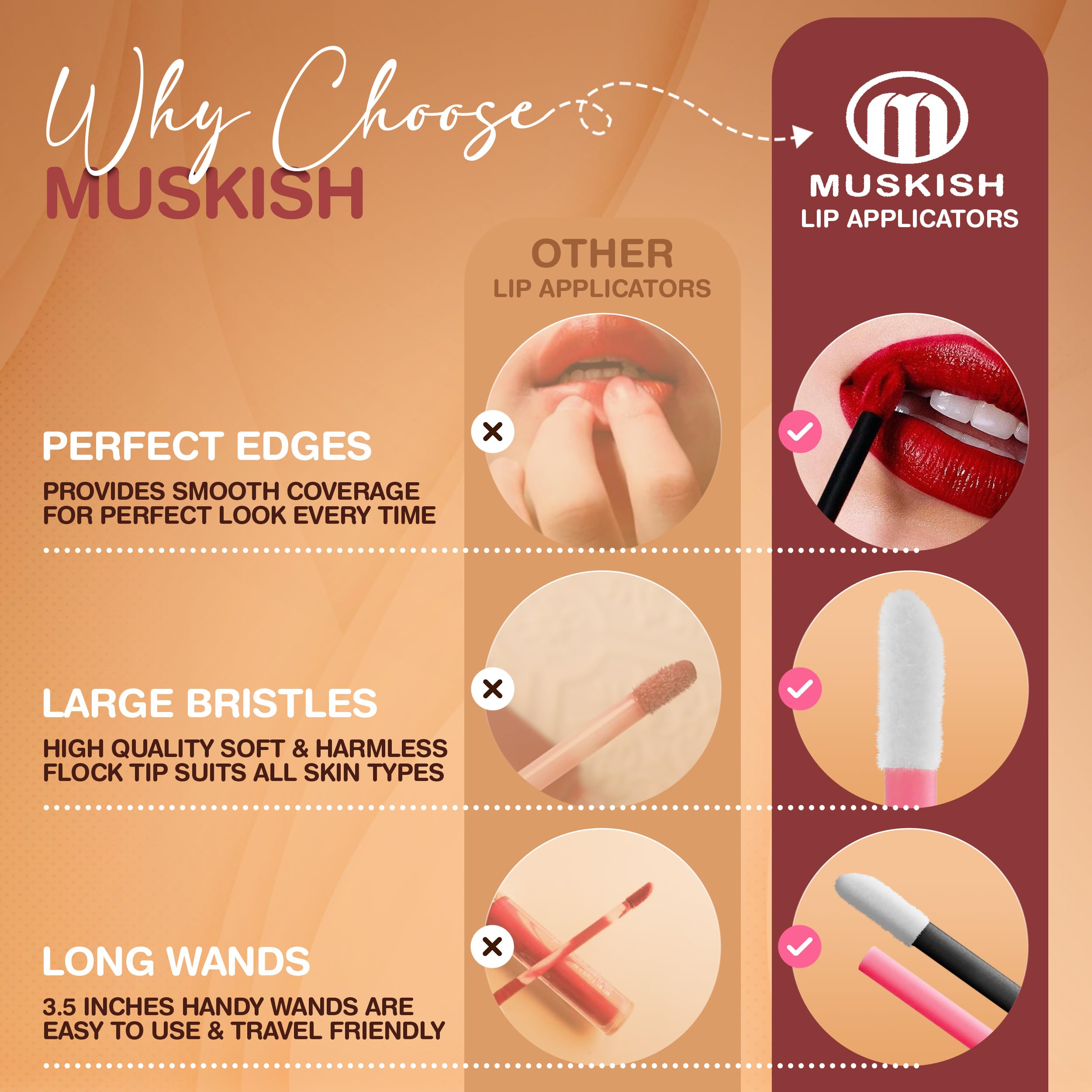 Lip Applicators Disposable 200 Pcs - Disposable Lip Wands Made with Soft Bristles, Disposable Lip Brushes for Lipstick, Perfect for Lips, Eyes and Makeup Applications