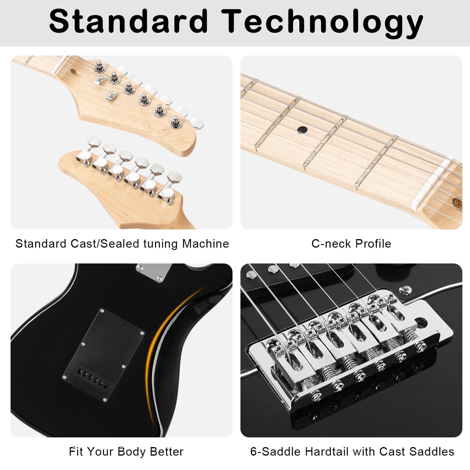Ktaxon 39 Inch Electric Guitar with Amp, Full Size 6 String SSS Pickups Electric Guitars Kit W/Accessories Guitar Strap, Plectrum, Gig Bag, Tremolo Bar for Beginner (White)