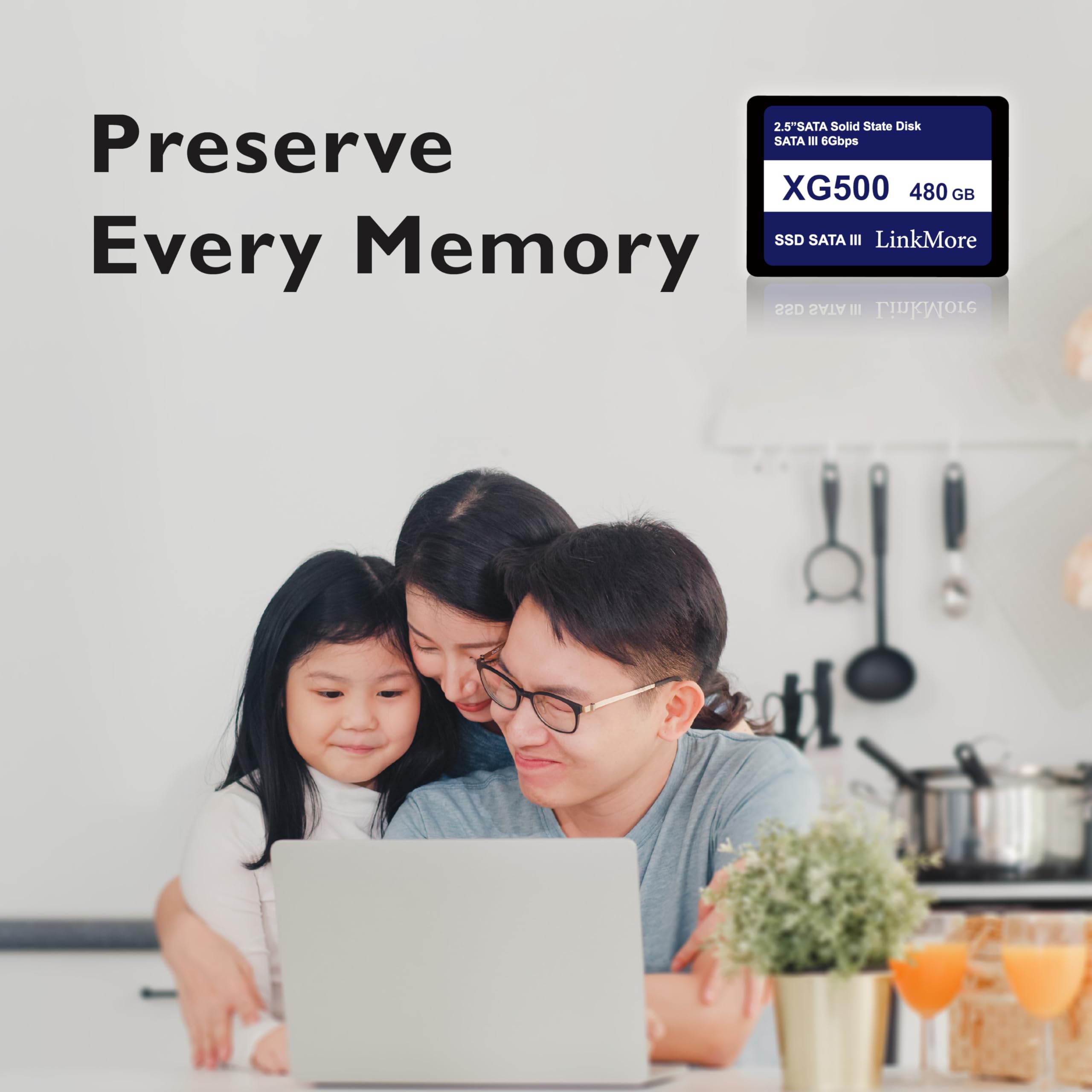 LinkMore XG500 480GB 2.5" SATA III (6Gb/s) Internal SSD, Solid State Drive, Read Speed Up to 500MB/s, 2.5 inch for Laptop and PC Desktop