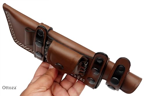 Ottoza Handmade Leather Knife Sheath Right Hand Tracker Knife Sheath - Bushcraft Knife Sheath - Hunting Knife Sheath - Survival Knife Sheath Horizontal Carry Dark Brown TOP Grain Leather No:103