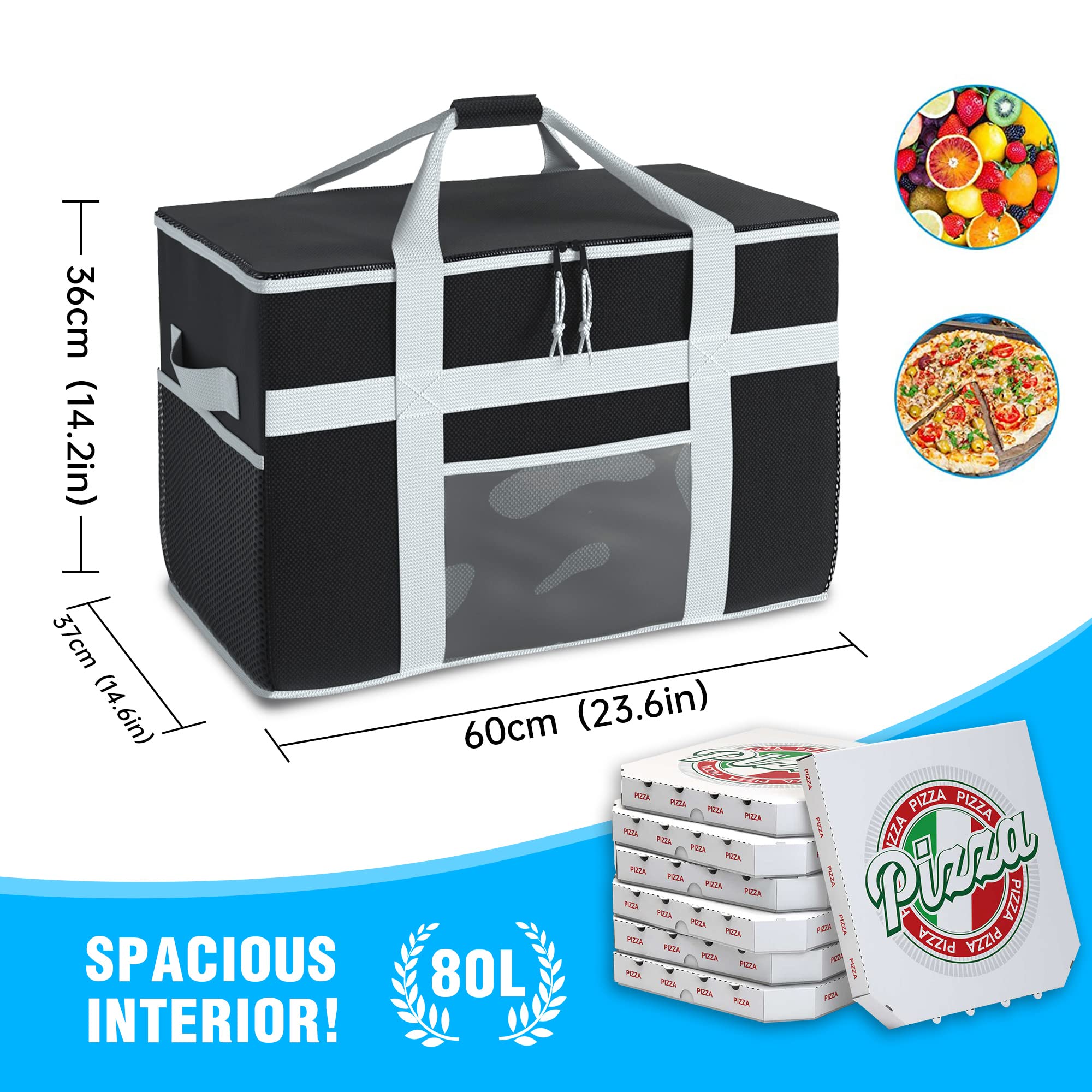 LIQING Insulated Delivery Bag - Pizza Delivery Bag | Great for Uber Eats, Instacart, Doordash, Grubhub, Postmates, Restaurant, Catering, Grocery Shipping