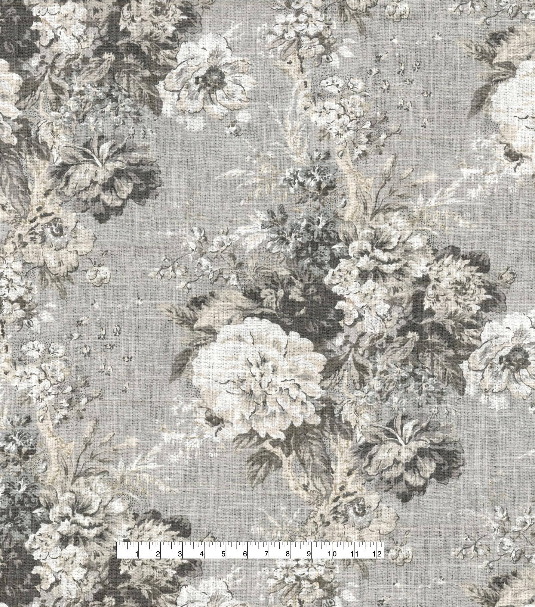 Waverly - Premium Printed Linen Fabric by The Yard, Floral Inspired, DIY, Craft, Project, Sewing, Designer Upholstery and Home Decor, 54" Wide (Ballad Bouquet Collection, Platinum)