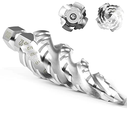 M35 Cobalt Step Drill Bit 1/8" - 1/2"(13 Sizes),Four Helical Flutes, 1/4" Hex Shank Drill.M35 Cobalt Step Drill Bit for Working Metal, Wood, Aluminum, Plastic, Great for DIYers