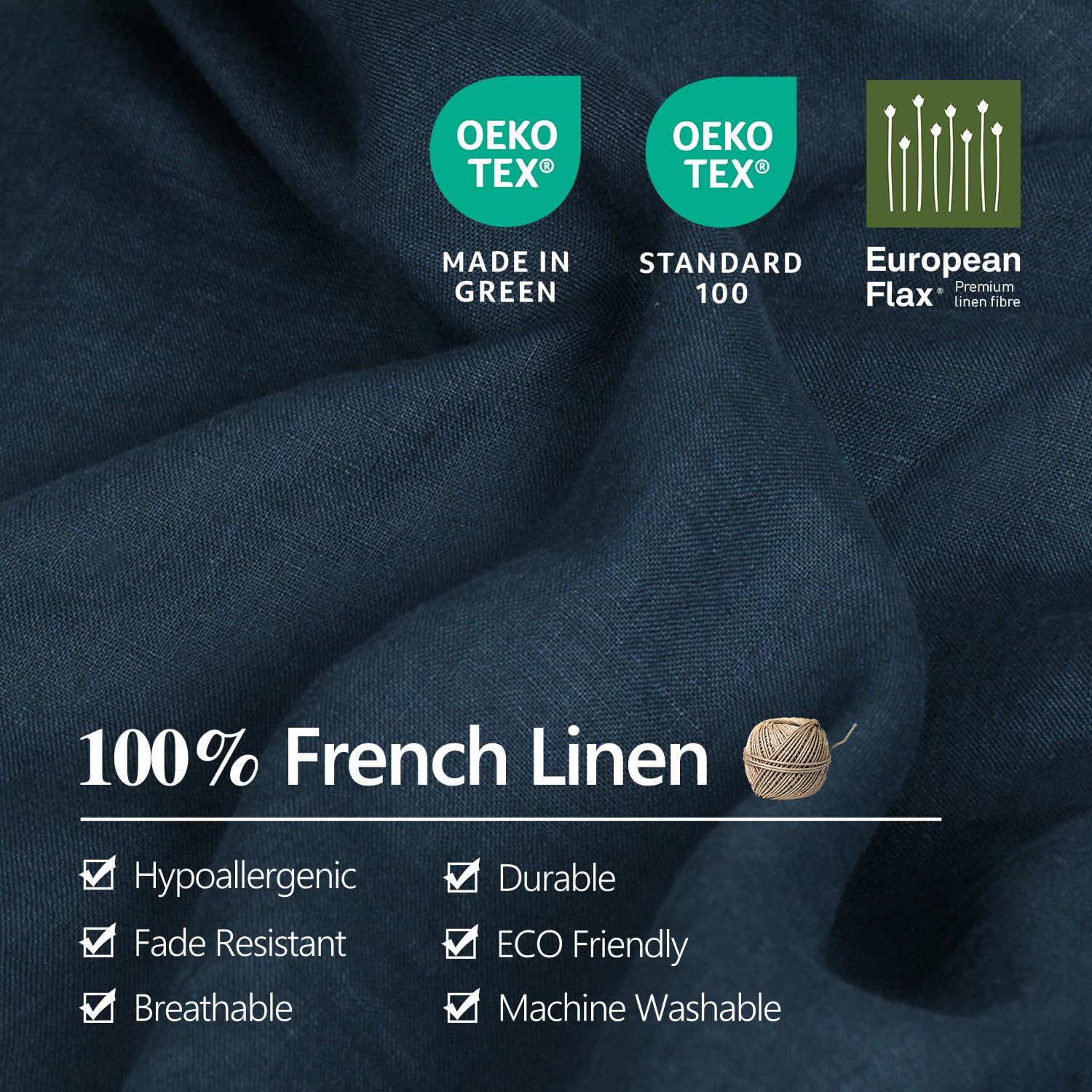 S VICTORY SYMBOL 100% Organic Linen Duvet Cover Set Queen Size,Natural French Linen Bedding Set with Stone Washed,Comforter Cover with Button Closure(Navy) Soft,Breathable