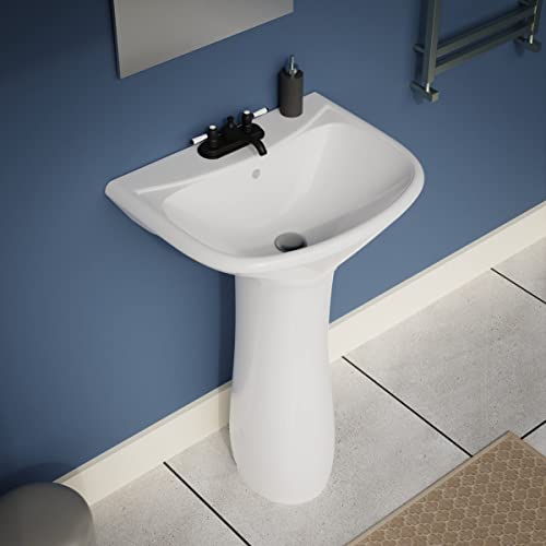 Ondine 16 inch Pedestal Sink β Compact White Sink with Overflow And Pre-Drilled Holes β Heavy Duty Grade A Vitreous China Built - Porcelain Scratch And Stain Resistant - Renovators Supply