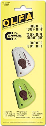 OLFA Magnetic Touch Knives (TK-3M/2P) - Multi-Purpose Disposable Mini Pocket Sized Utility Knife Box Cutter w/ Retractable Stainless Steel Blade & Keychain Hole (2 Pack)