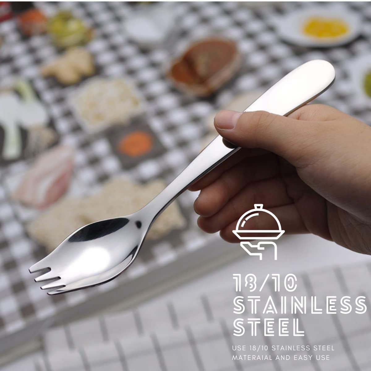 KAISHANE 6-Pack 18/10 Stainless Steel Sporks, 6.1-Inch, Multi-use Salad Fork & Dessert Spoon, Reusable Ice Cream & Fruit Utensils, Home, Camping, Travel, Easy Clean