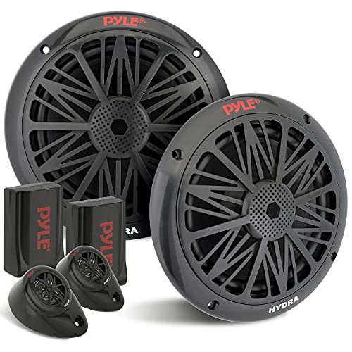 Pyle 200 Watt Marine Boat Speaker System Weather Proof Dual 2 Way 6.5 Inch Outdoor Speakers w/ 85Hz-6kHz Frequency Response, Heavy Duty 8oz Magnet Structure PLMR6KB & Bluetooth Marine Receiver Stereo