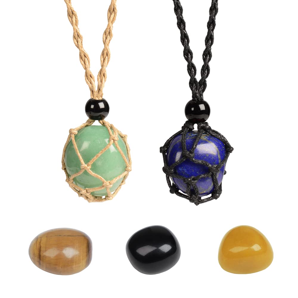 LERSUSI Stone Necklace Cord, Healing Crystal Necklace Set, Adjustable Rope, Handmade, Natural GemStone, Energy Crystal Spirit Jewelry, Aura Pendant(style6)