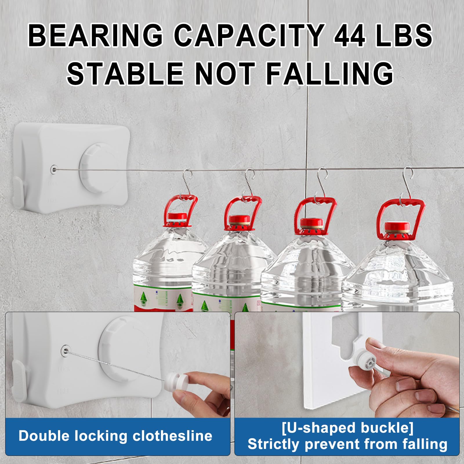 Retractable Clothesline Indoor, 16 Feet Outdoor Clothesline 44Lb Load Capacity Retractable Heavy Duty Clothes Laundry Line Wall Mounted Stainless Steel Line