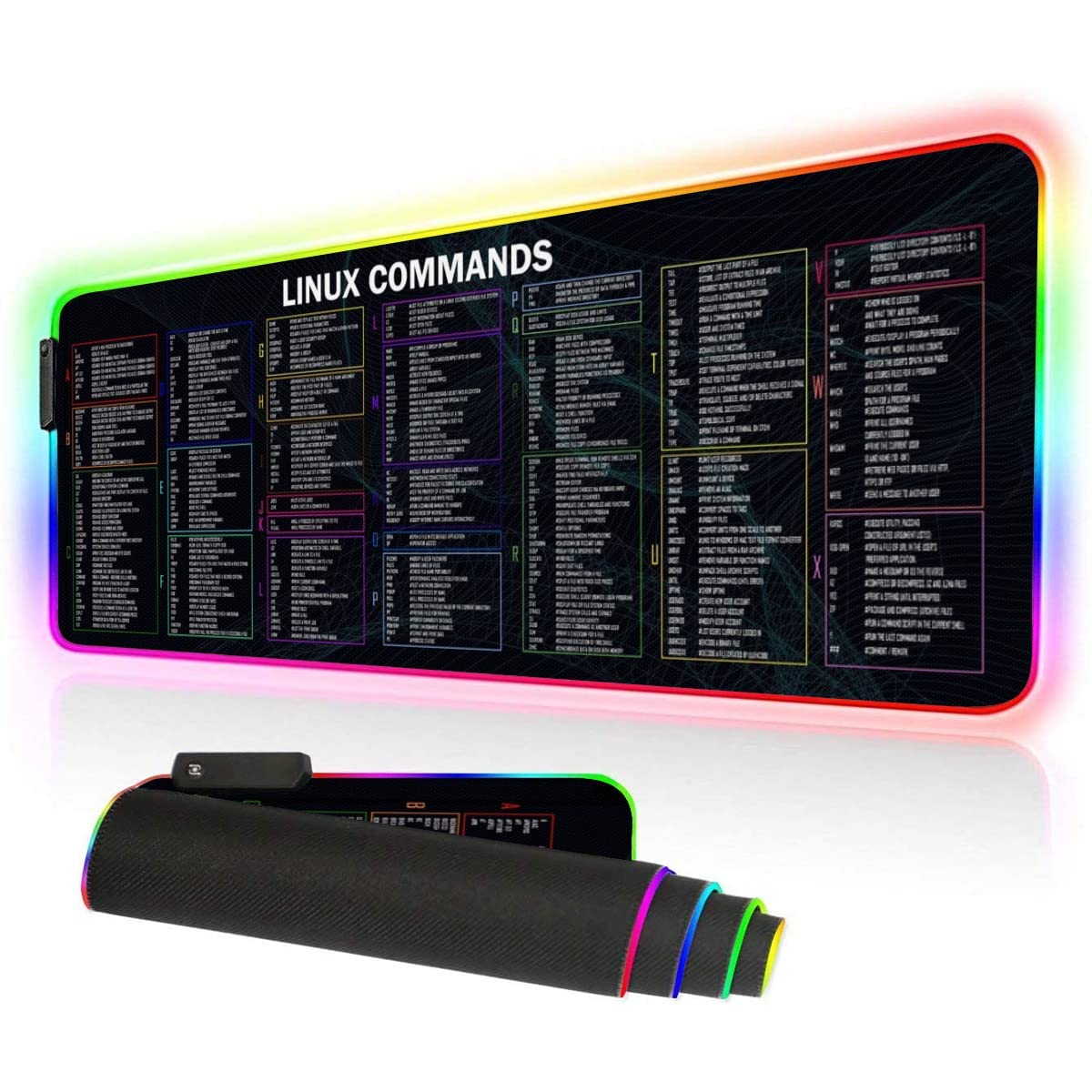 Linux Commands Long RGB Mousepad Led Linux Cheat Sheet Led Desk mat for Software Engineers Hackers and Programmers Software Mouse mat Computer mat Computer Accessories Gamer Mouse Laptop Pad Mat