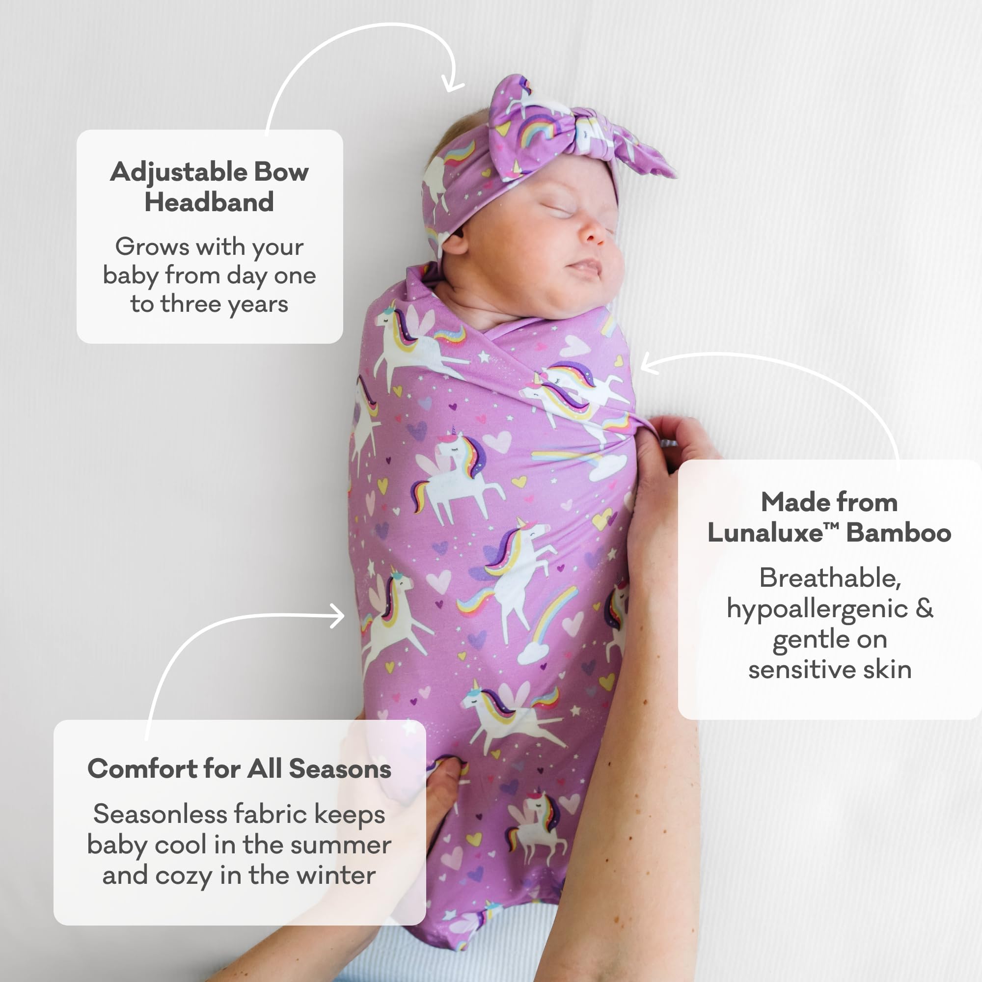 Little Sleepies Newborn Swaddle + Headband Set, Viscose from Bamboo Baby Wrap, Pink Cookies & Milk