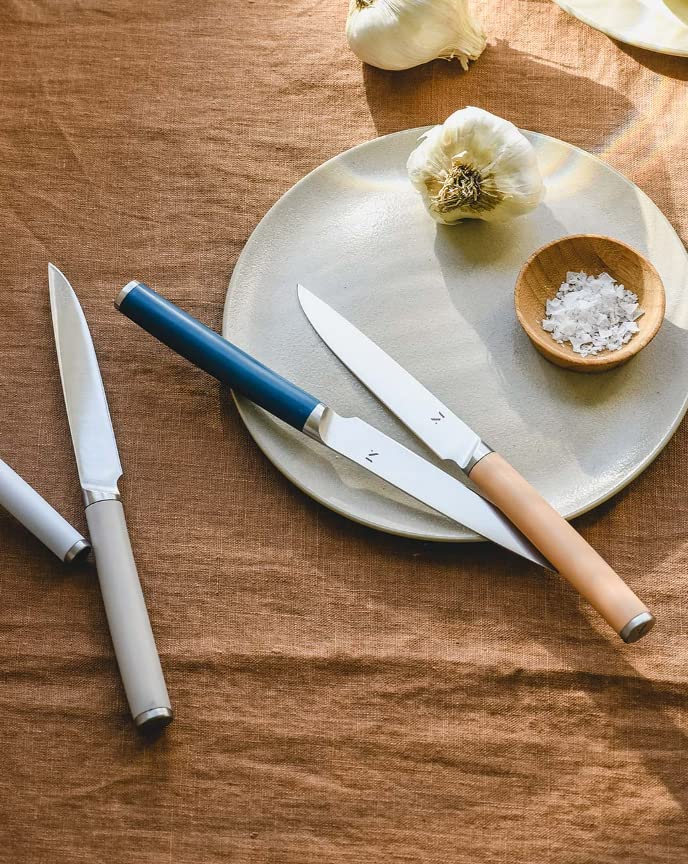 Material, The 5pc Stainless Steel Steak Knives Set, 4 Knives + Holder, Razor Sharp, Matte Finish, Dishwasher Safe, Deep